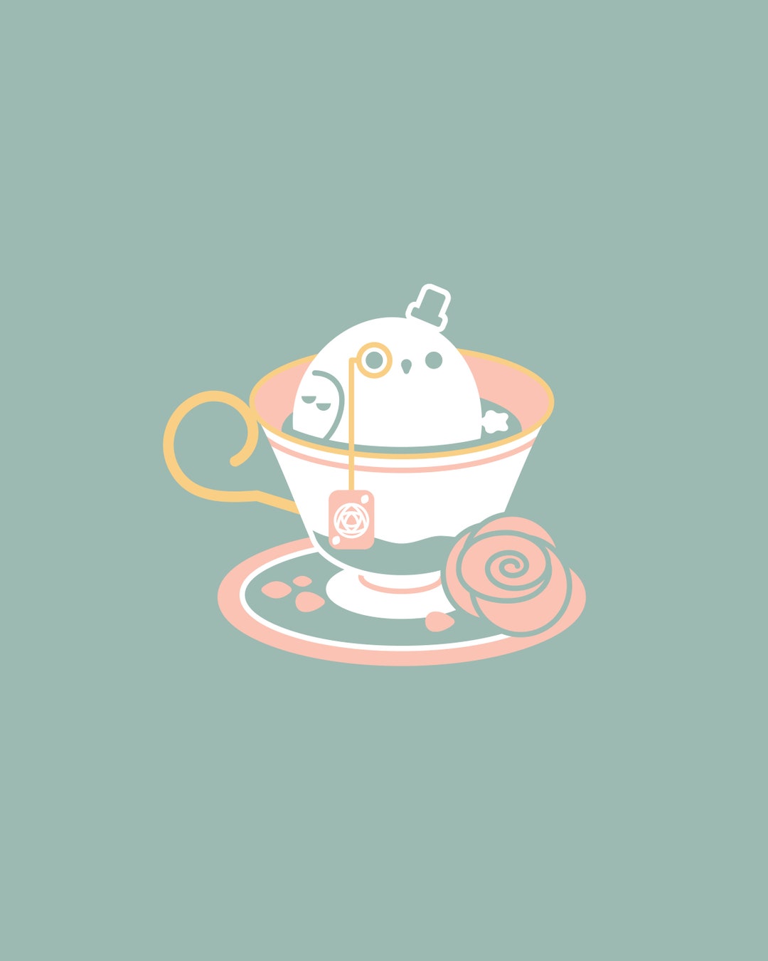 Owl Grey Rose Tea Art Print - Etsy