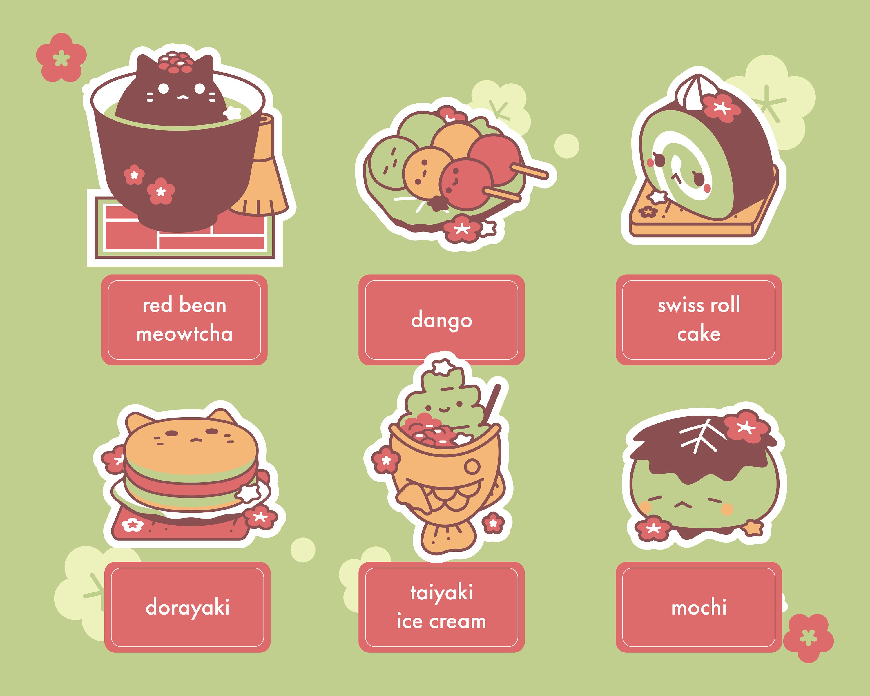 Adzuki Meowtcha Tea and Friends Stickers - Etsy