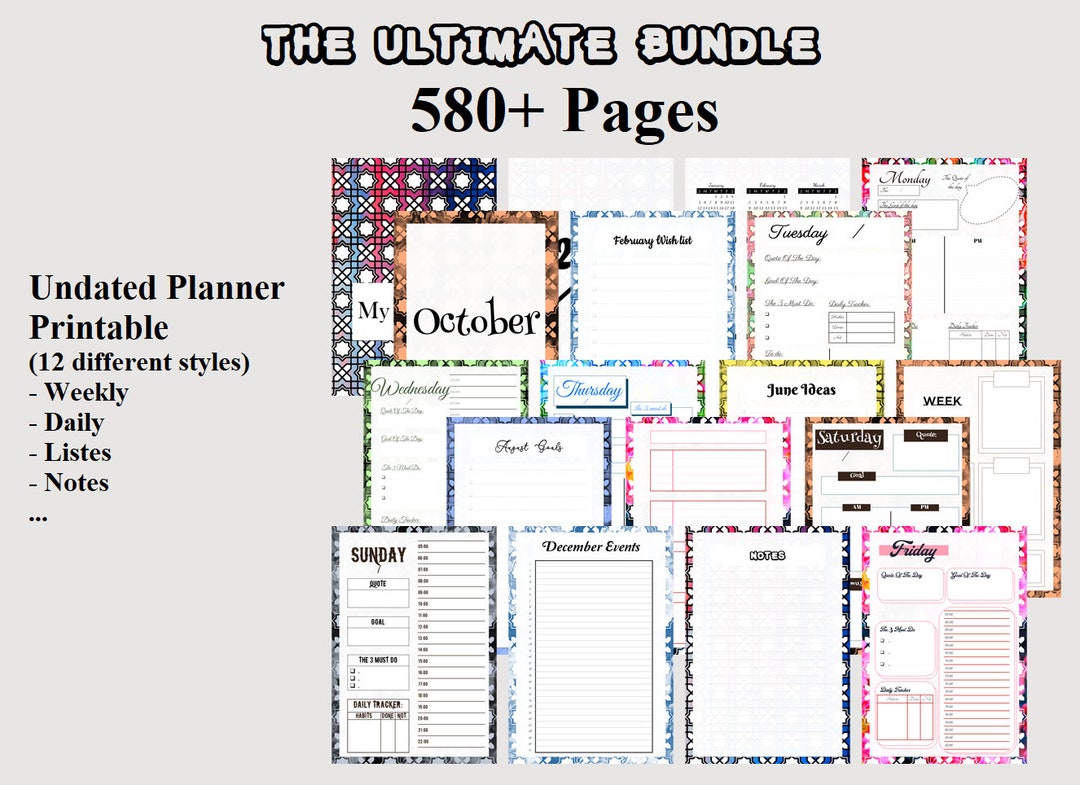 Printable Undated Planner, Ultimate Bundle Planner Set, Daily Weekly ...