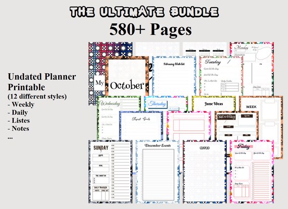 Printable Undated Planner Ultimate Bundle Planner Set Daily - Etsy