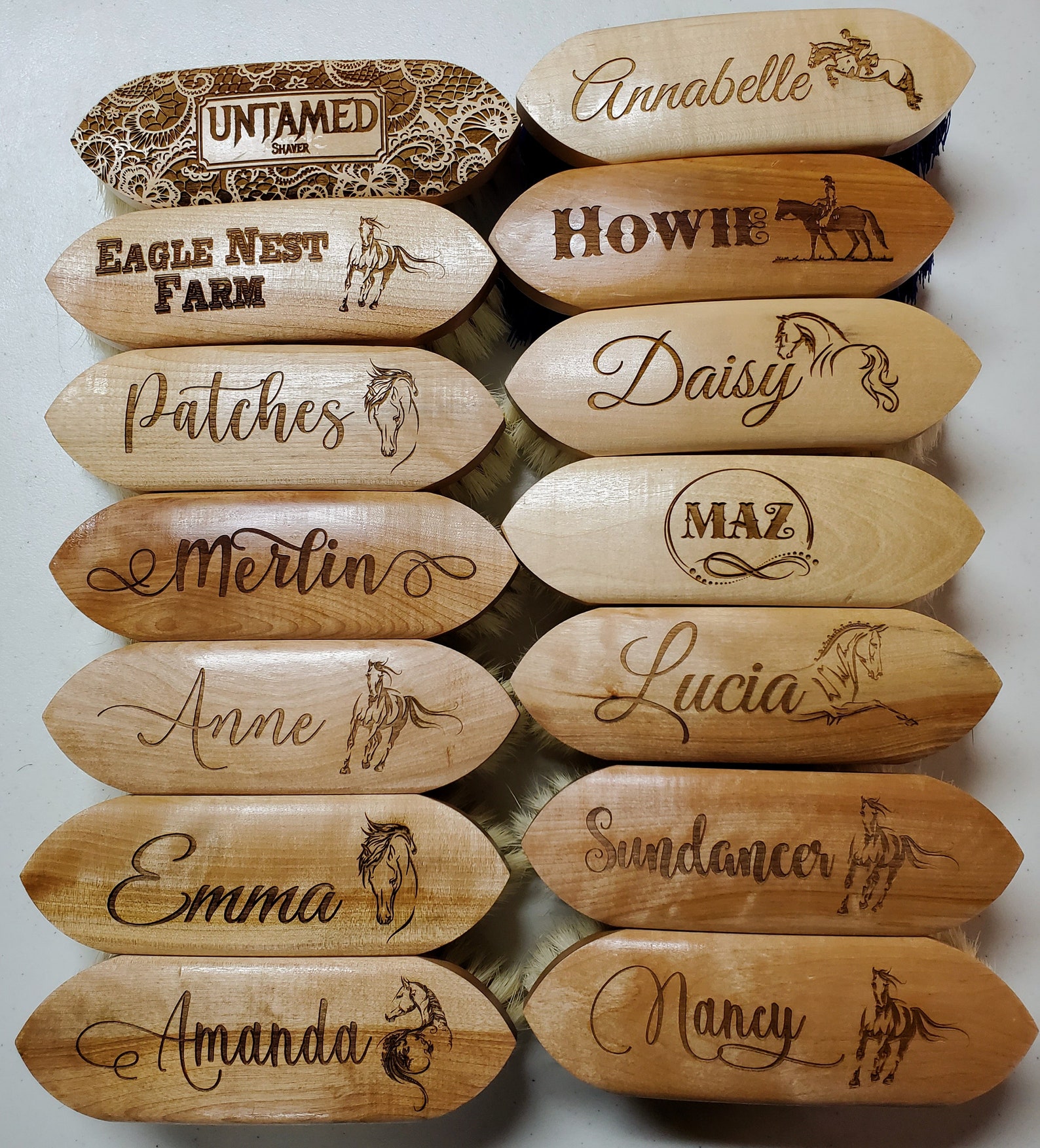 Beautiful Custom Engraved Horse Brush soft Finishing Brushes and More ...