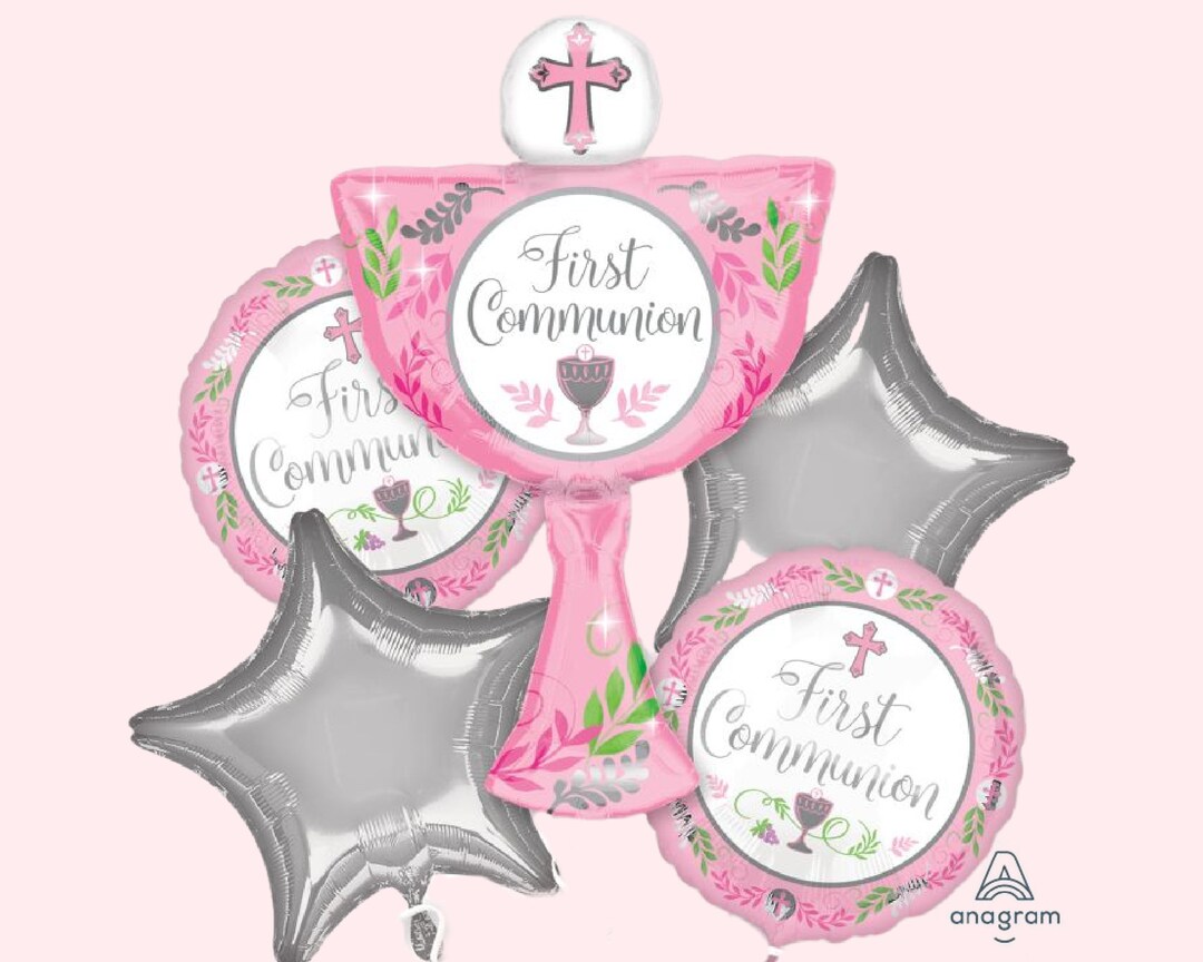 Pink First Communion Balloon Bouquet | First Holy Communion Party ...
