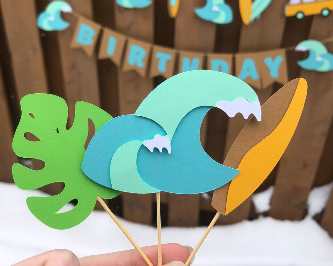 Blue Retro Surf Cupcake Toppers | Surf the Big One Birthday Party ...