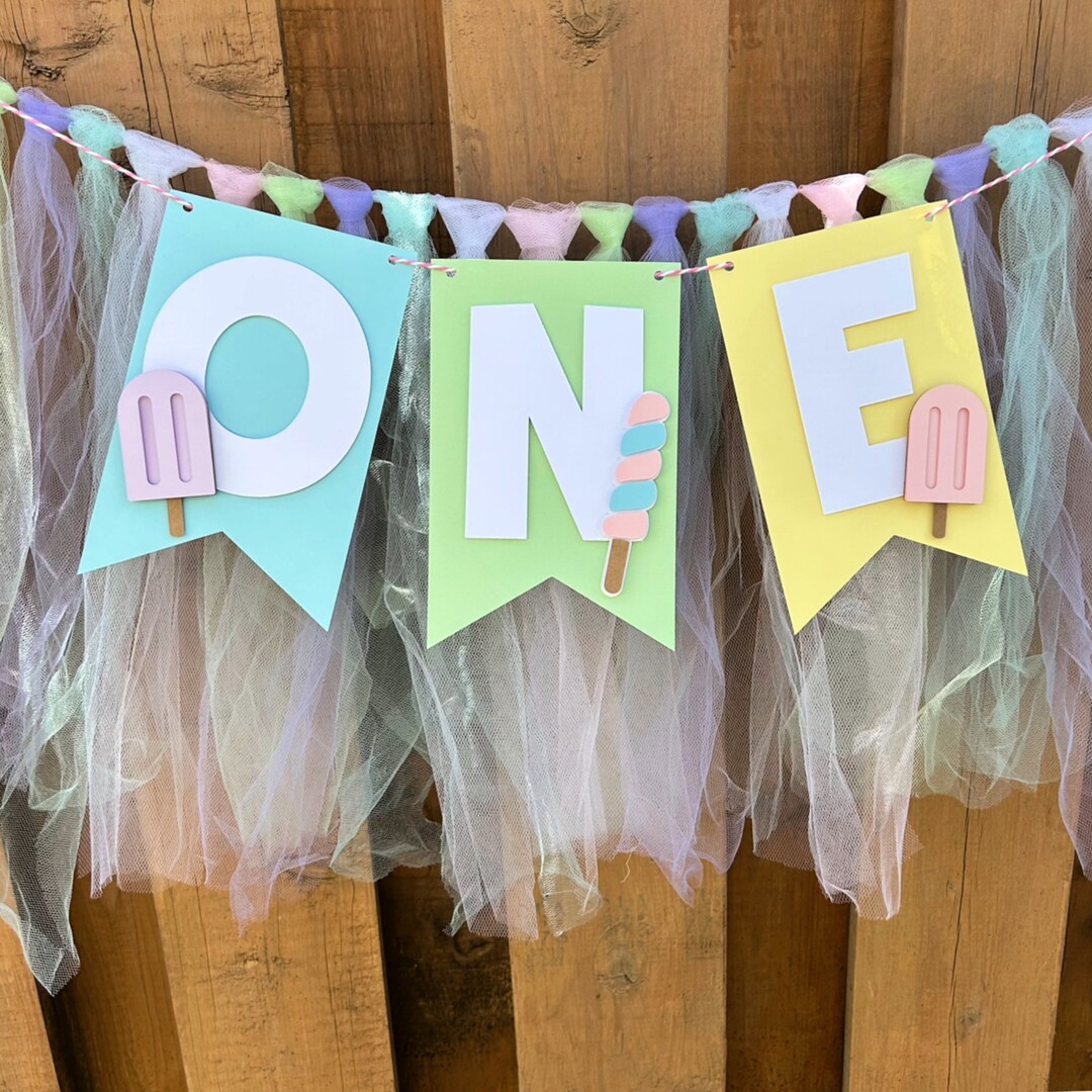 Pastel Ice Pop Highchair Banner | Pool Party First Birthday Party ...