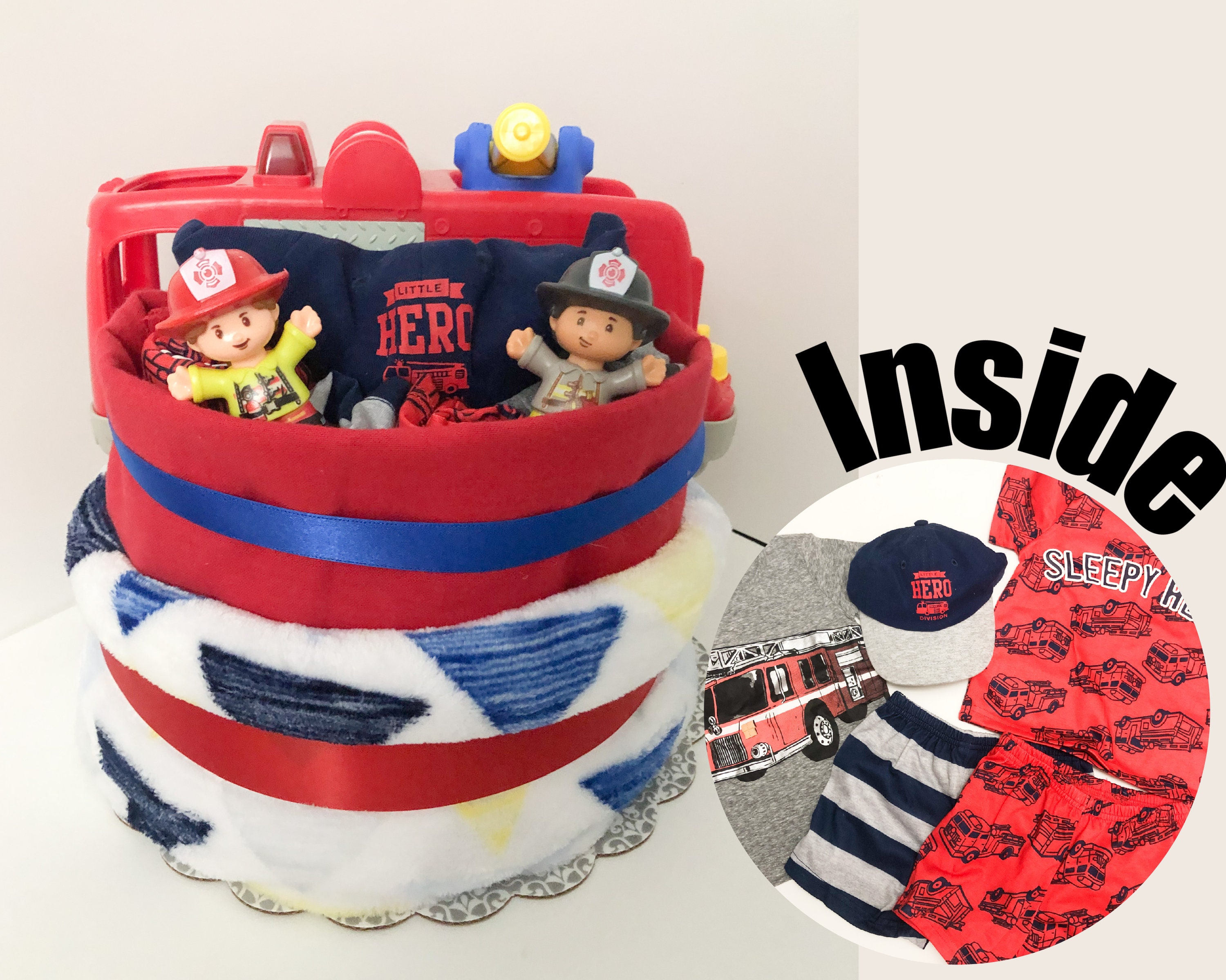 Paper & Party Supplies Fire Truck 2 Tier Diaper Cake Firefighter Diaper ...