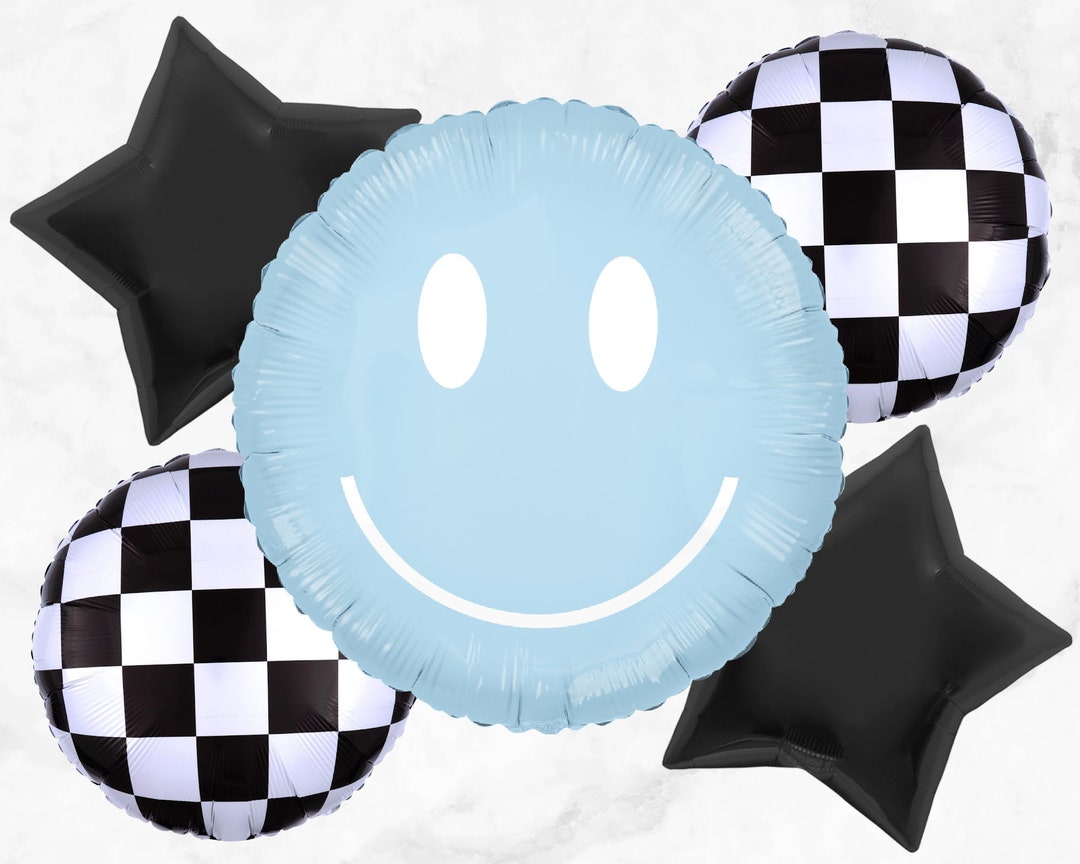 Blue Smile Face Balloon Bouquet | One Cool Dude Birthday Party ...