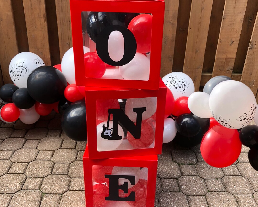 Rock Balloon Boxes | Rock and Roll First Birthday Party Decorations ...