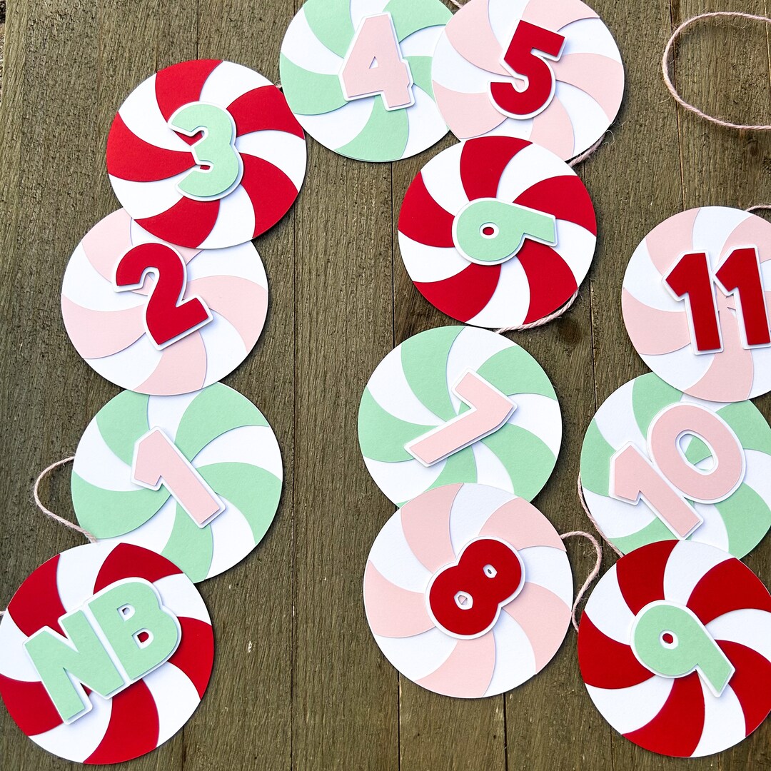 Pink Peppermint Swirl Monthly Photo Banner | Christmas First Birthday ...