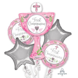 Pink First Communion Balloon Bouquet First Holy Communion - Etsy