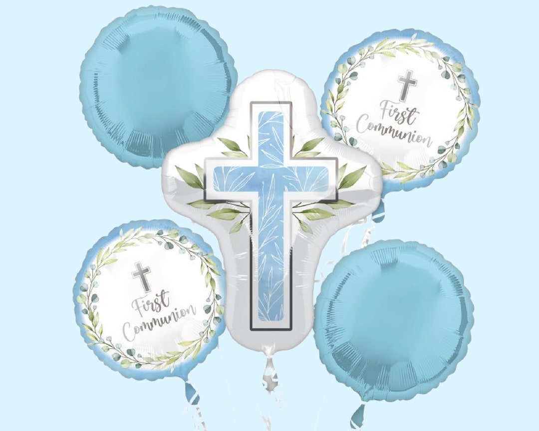 Blue First Communion Balloon Bouquet | First Holy Communion Decorations ...