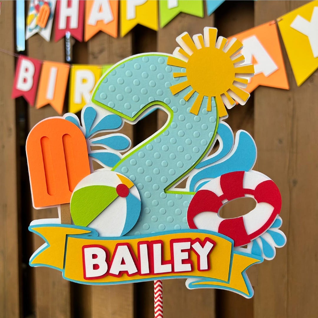 Custom Pool Party Cake Topper | Bright Pool Party Birthday Decorations ...