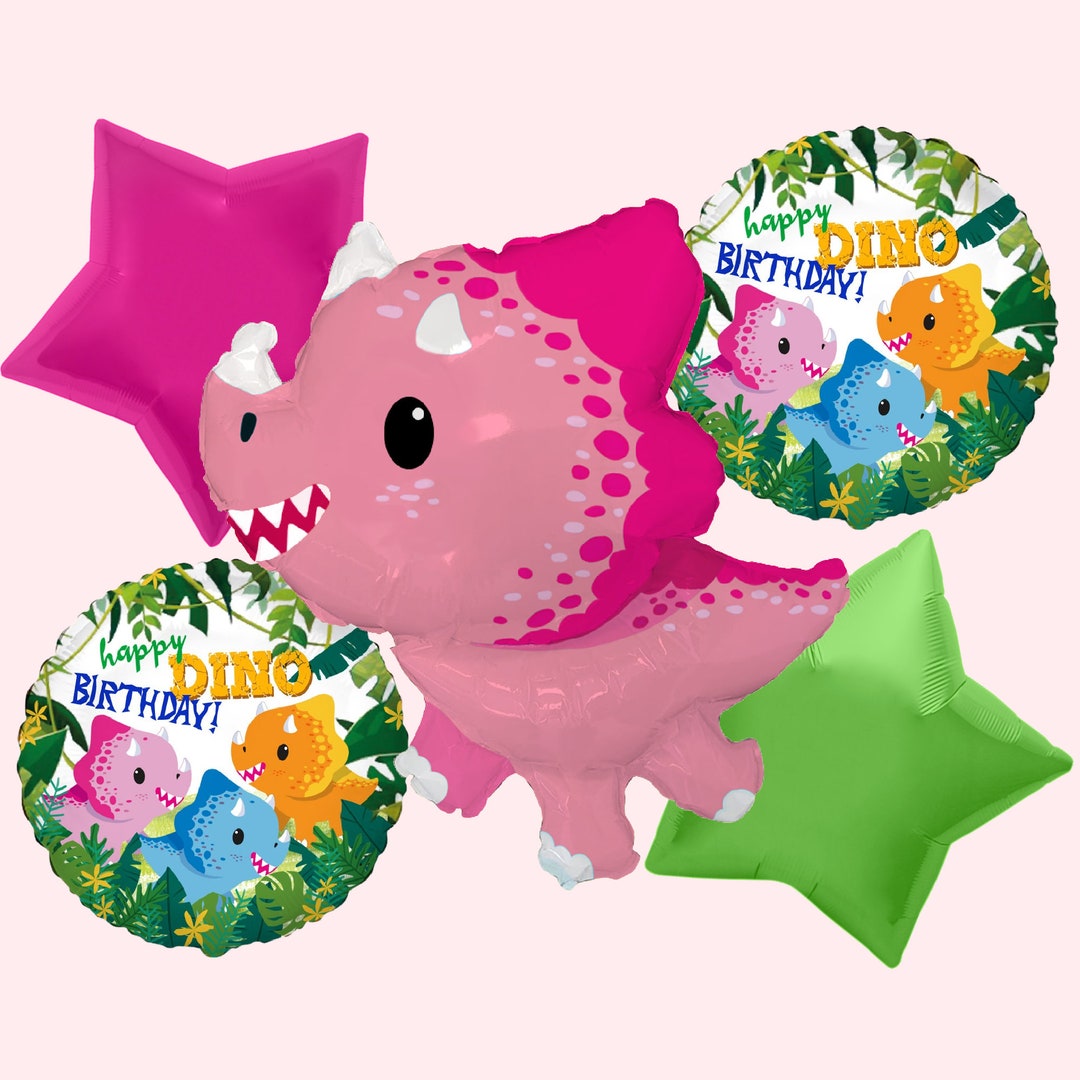 Pink Dinosaur Balloon Bouquet | Girls Dinosaur Birthday Party ...