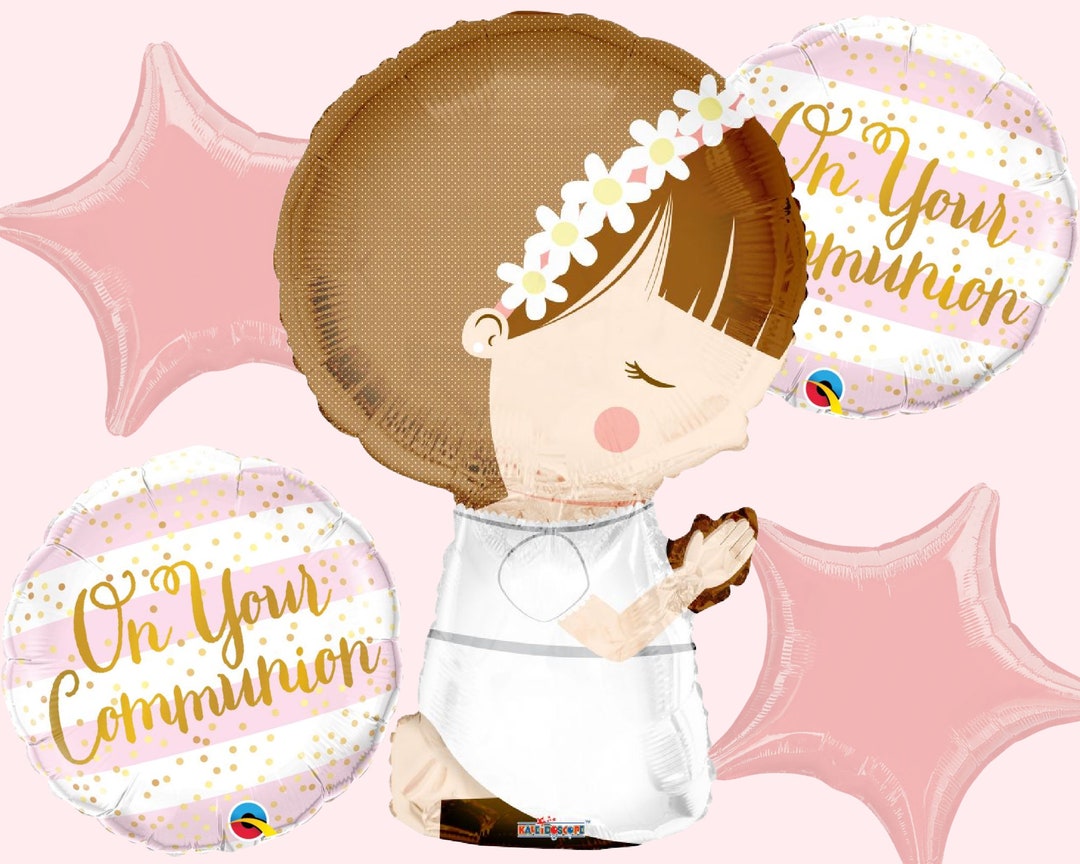 Girls Pink First Communion Balloon Bouquet | First Holy Communion Party ...