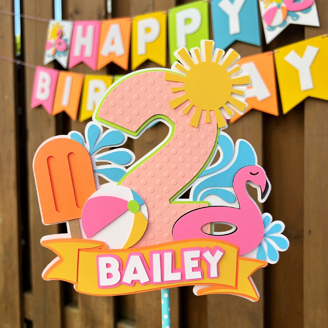 Custom Pool Party Cake Topper | Pink Pool Party Birthday Decorations ...