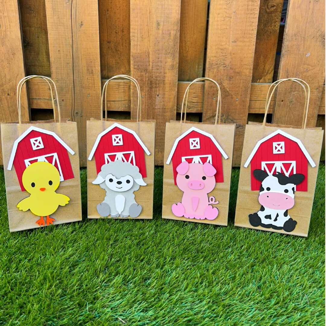 Farm Party Favour Bags | Barnyard Birthday Party Decorations | Three-i ...