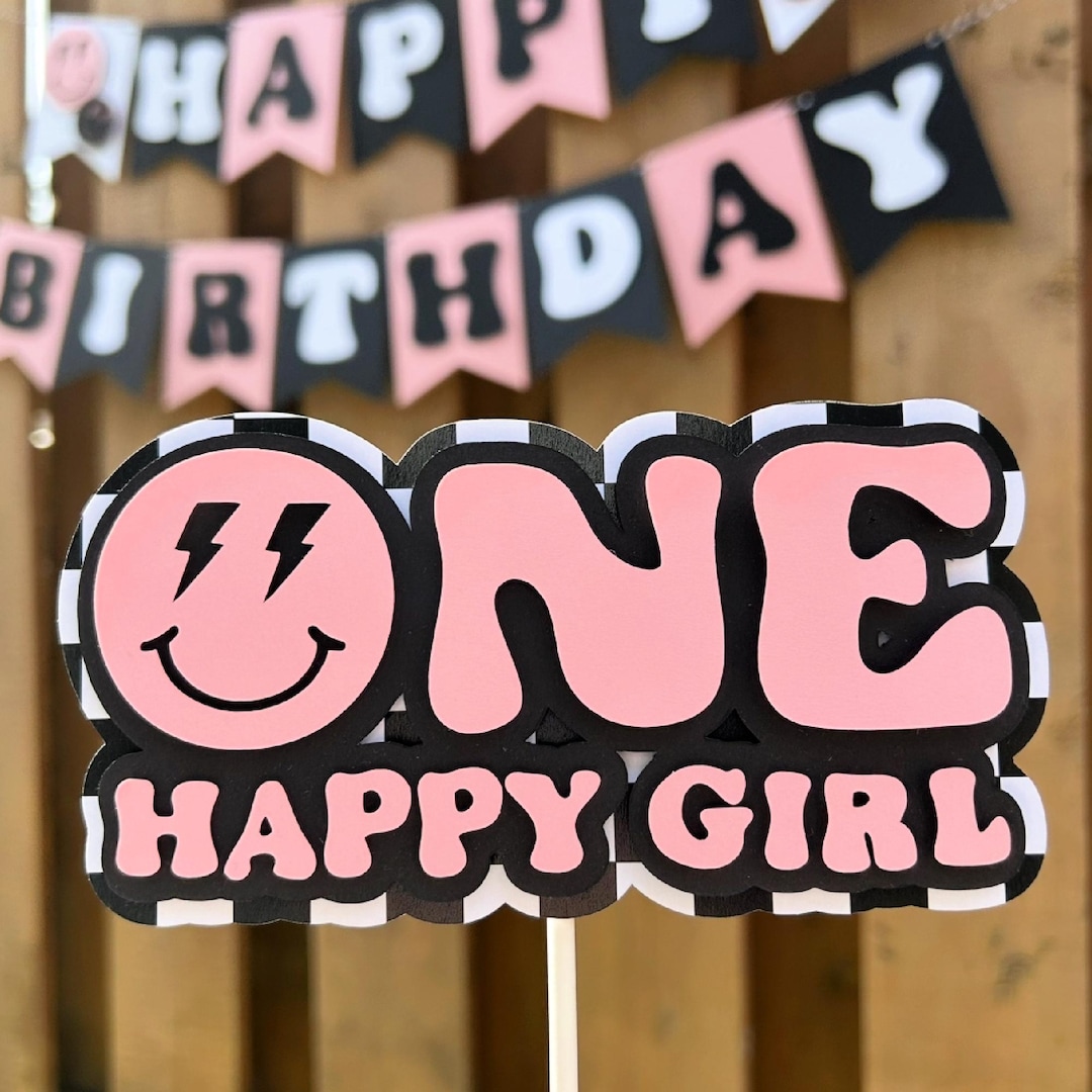 Pink One Happy Girl Cake Topper | 1 Happy Babe Birthday Party ...