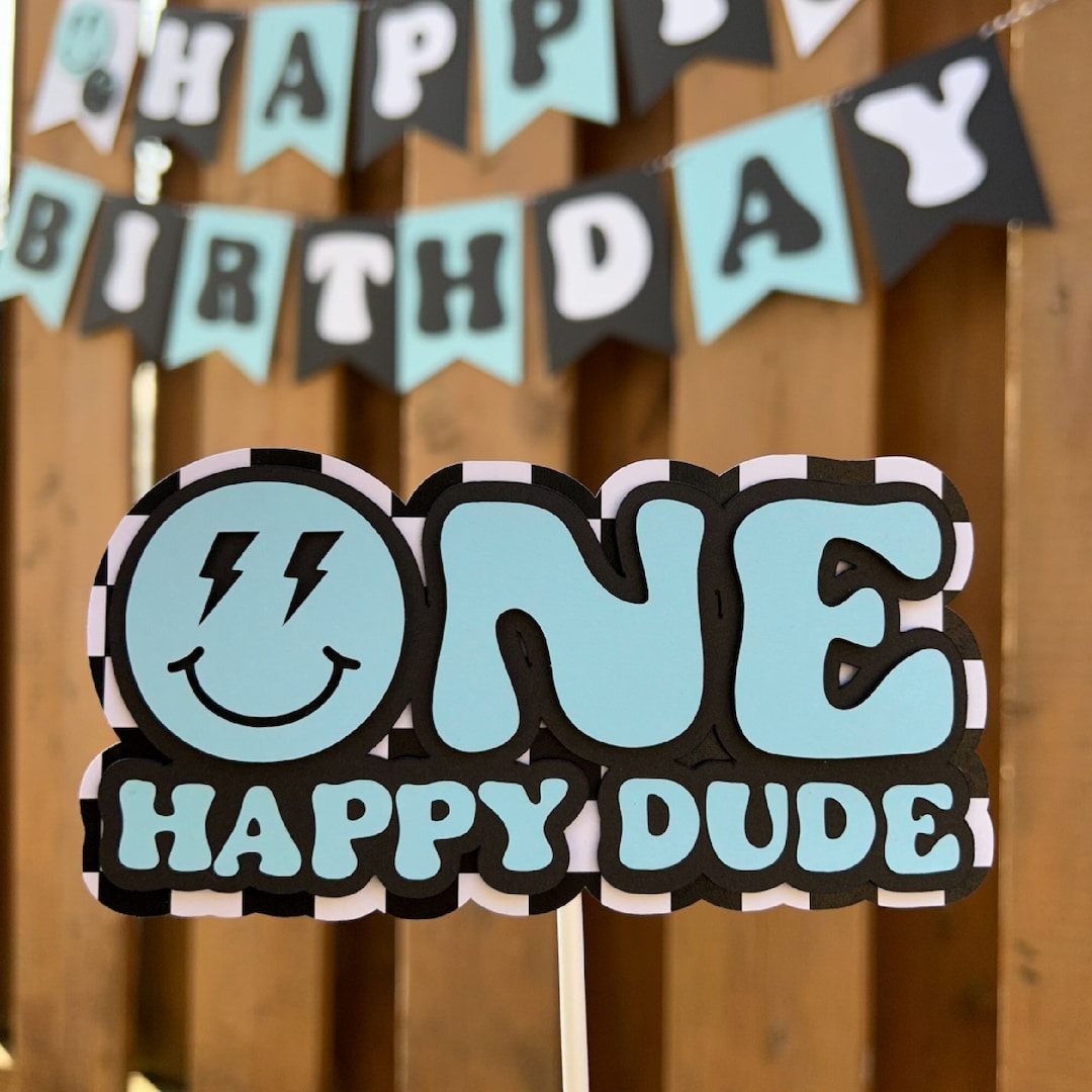 Blue One Happy Dude Cake Topper | 1 Happy Dude Birthday Party ...