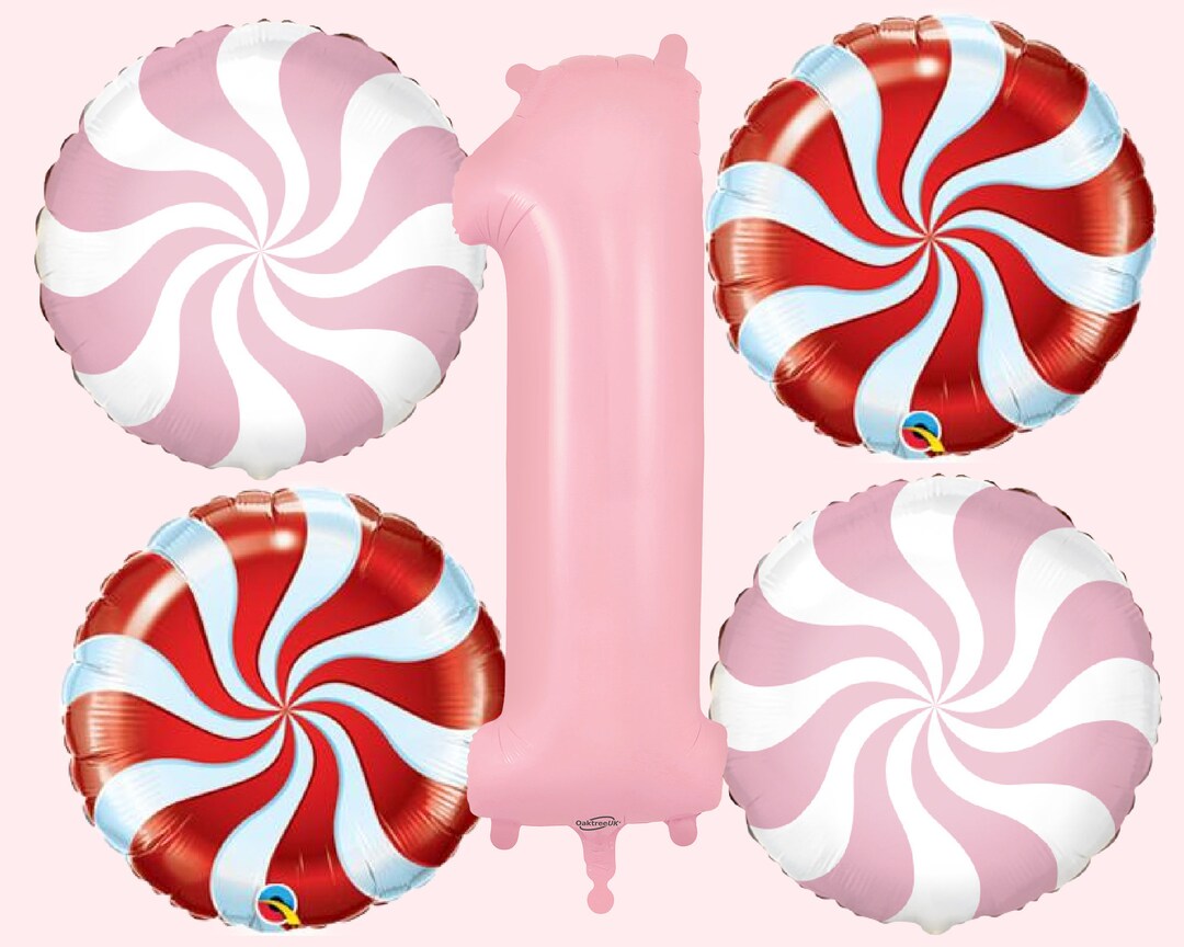 Pink Peppermint Number Balloon Bouquet | Oh What Fun It is to Be One ...