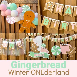 Pink & Mint Gingerbread Winter Onederland Party Bundle | Christmas ...