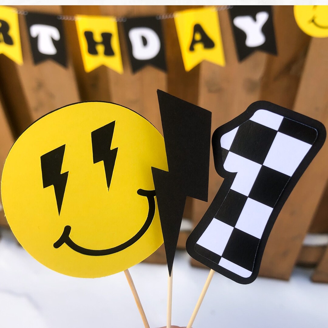 Checker Smile Cupcake Toppers | One Happy Dude Birthday Party ...