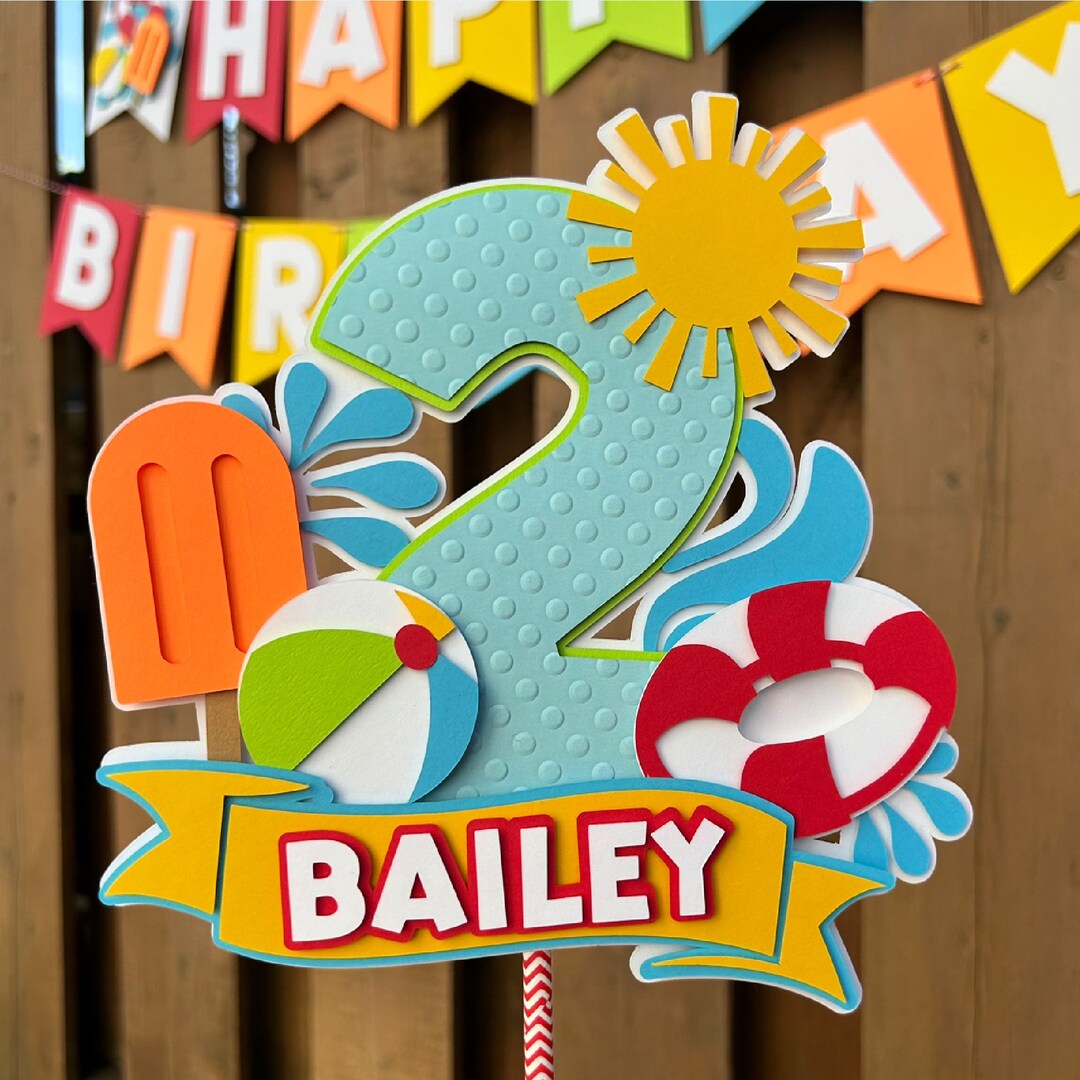 Custom Pool Party Cake Topper Bright Pool Party Birthday Decorations ...