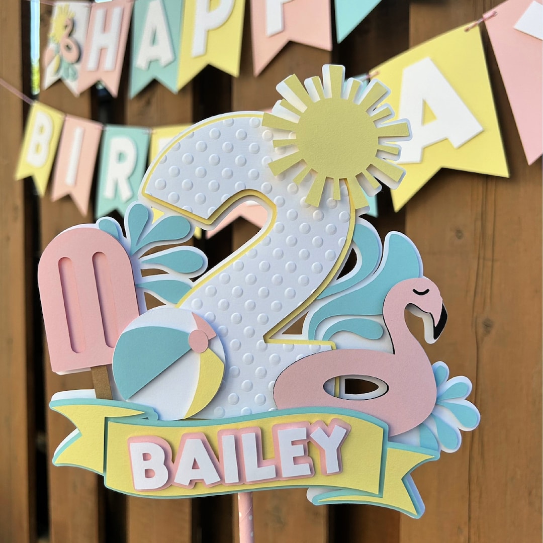 Custom Pool Party Cake Topper | Pastel Pool Party Birthday Decorations ...