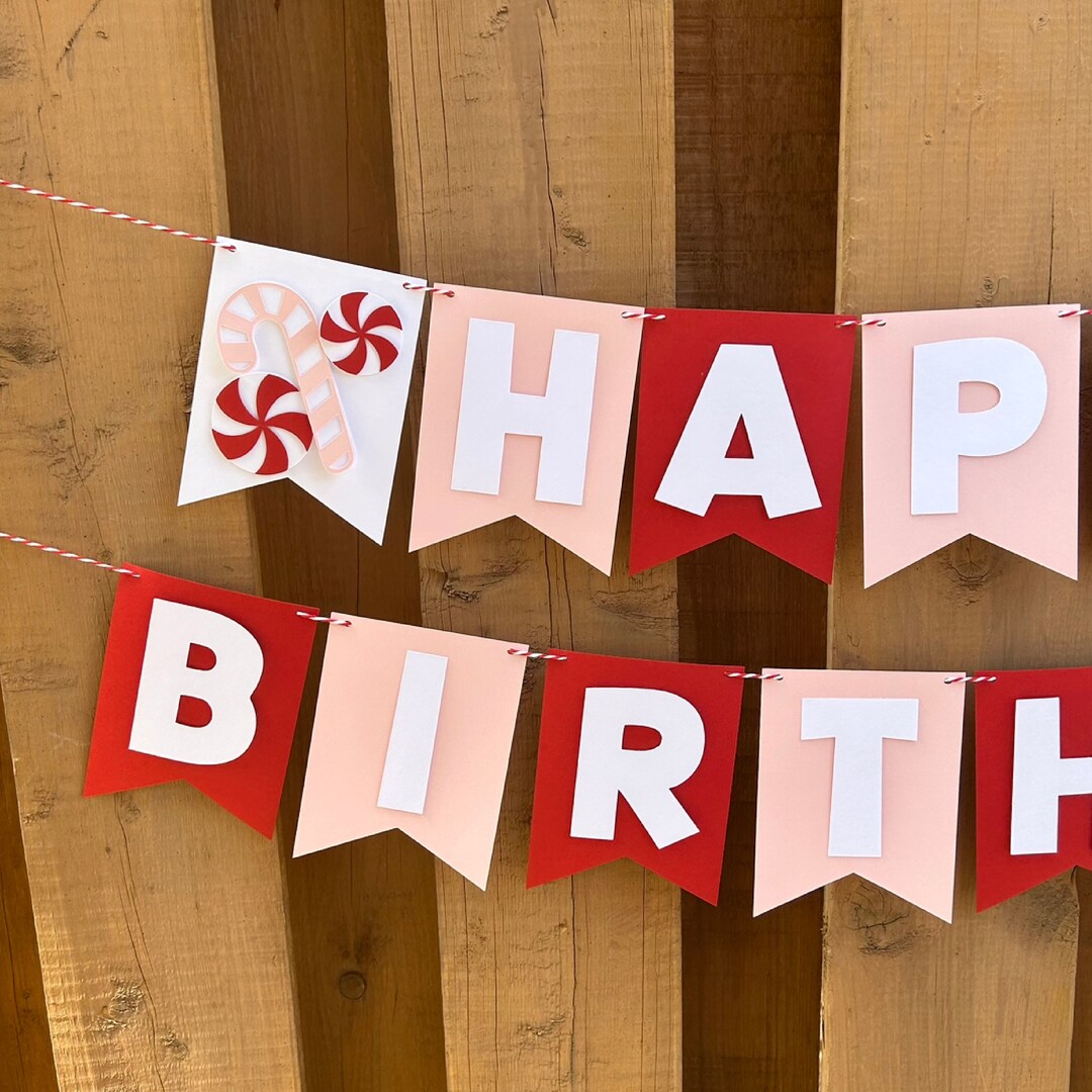 Custom Pink Candy Cane Banner | Pink Christmas Birthday Party ...