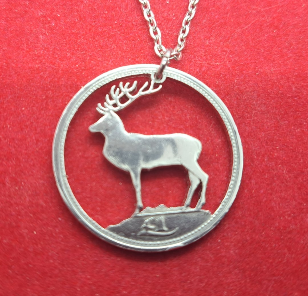 Irish Red Deer Pendant, Irish 1 Pound Coin, Cut Coin Jewelry, Irish ...