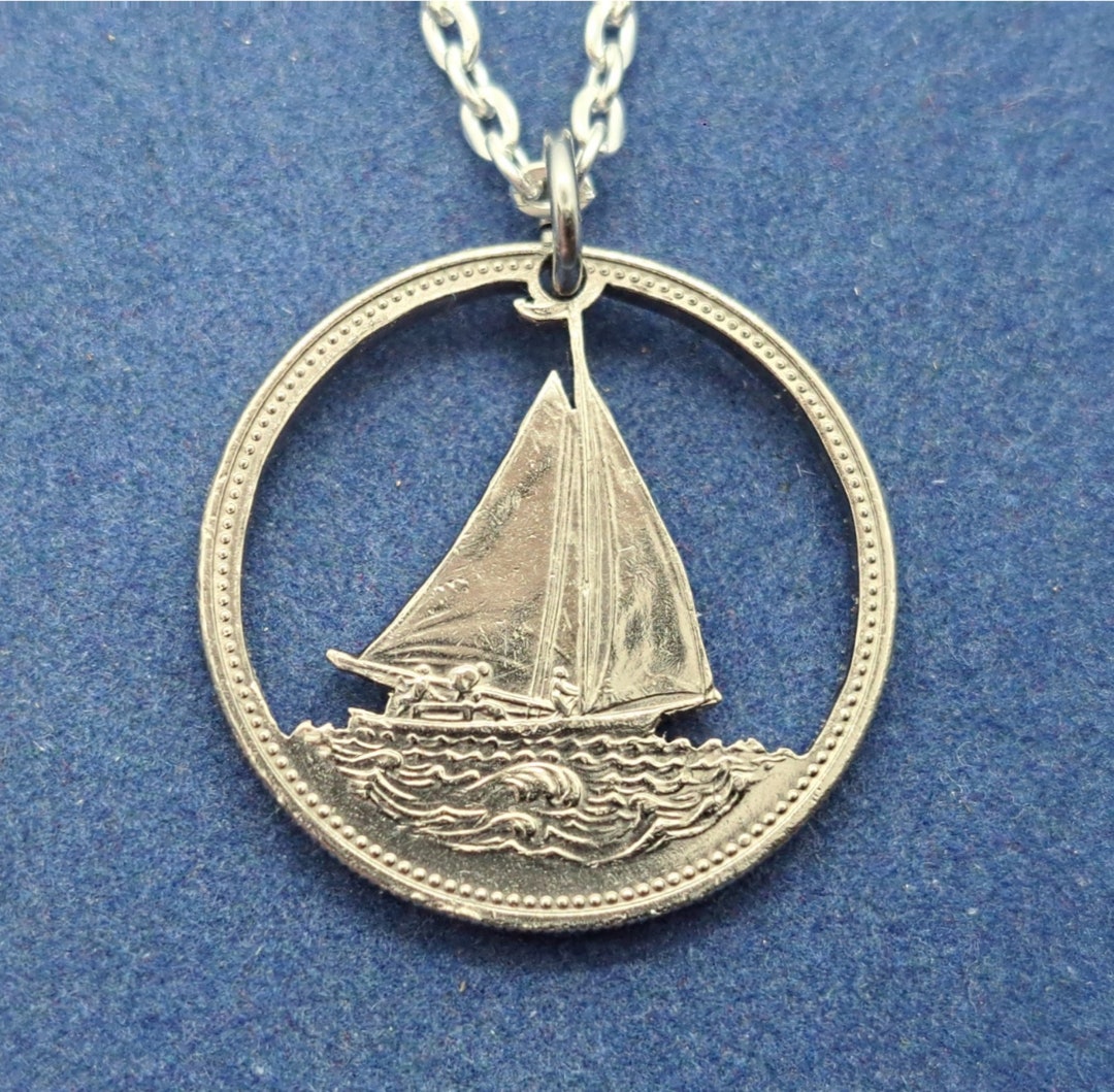 Sailboat Pendant, Bahama Quarter, Cut Coin Jewelry, Sailboat Necklace ...
