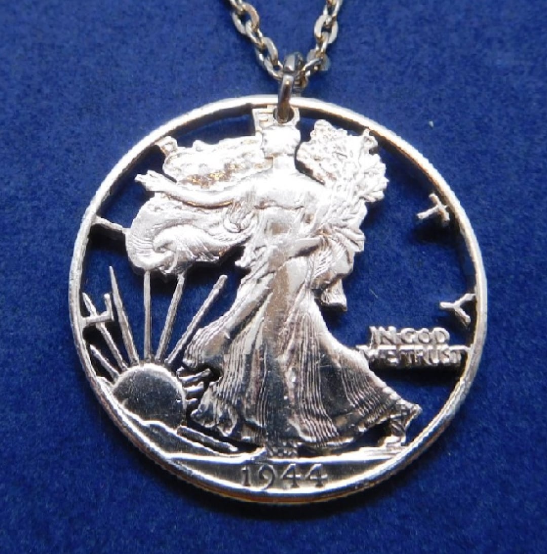 Walking Liberty Pendant, US Half Dollar, .900 Silver, Cut Coin Jewelry ...