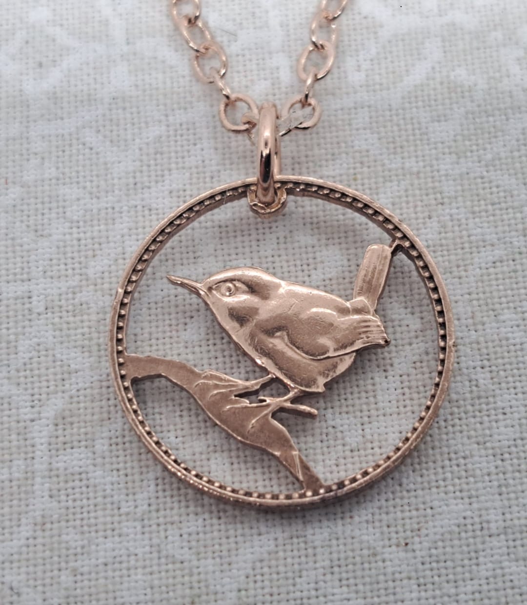 Wren Pendant, UK 1 Farthing Coin, Cut Coin Jewelry, Bird Necklace ...
