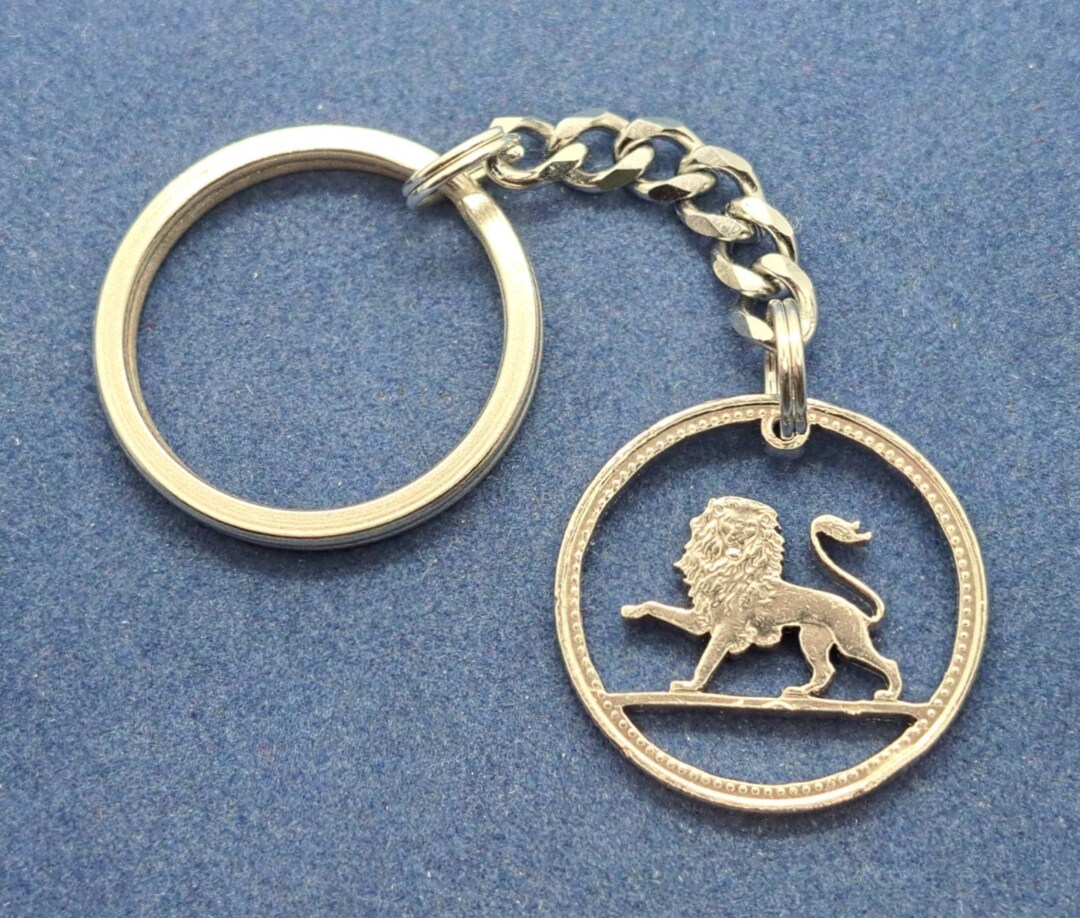 African Lion Key Chain, United Kingdom 10 New Pence, Cut Coin Jewelry ...