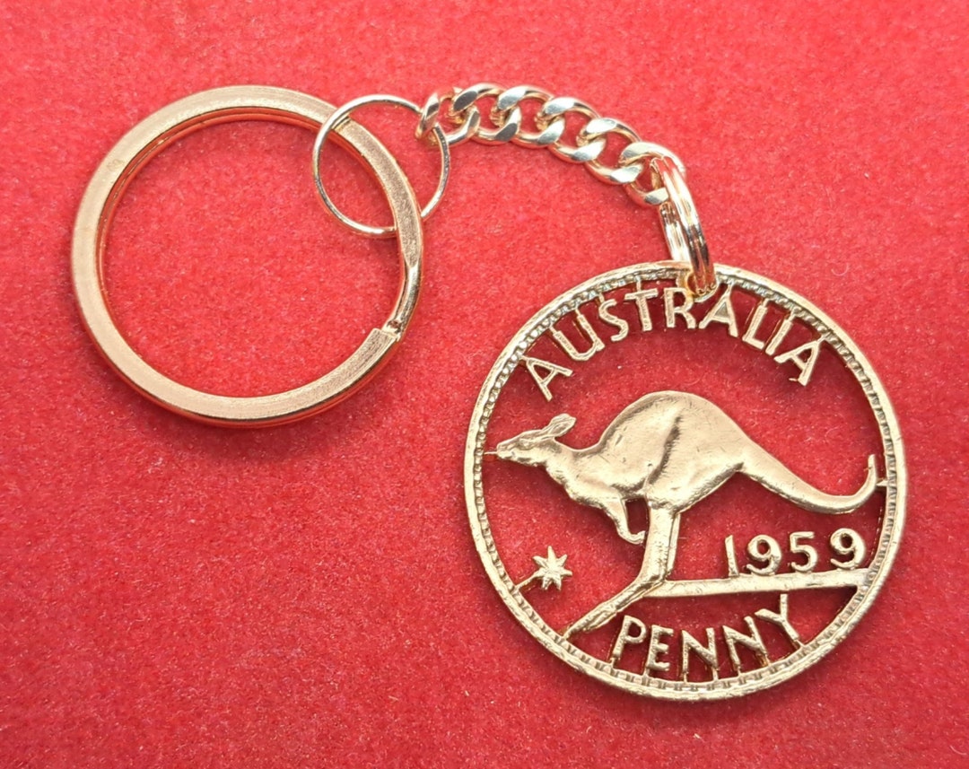 Kangaroo Key Chain, Australian Penny, Hand Cut Coin Jewelry, Key Chain ...
