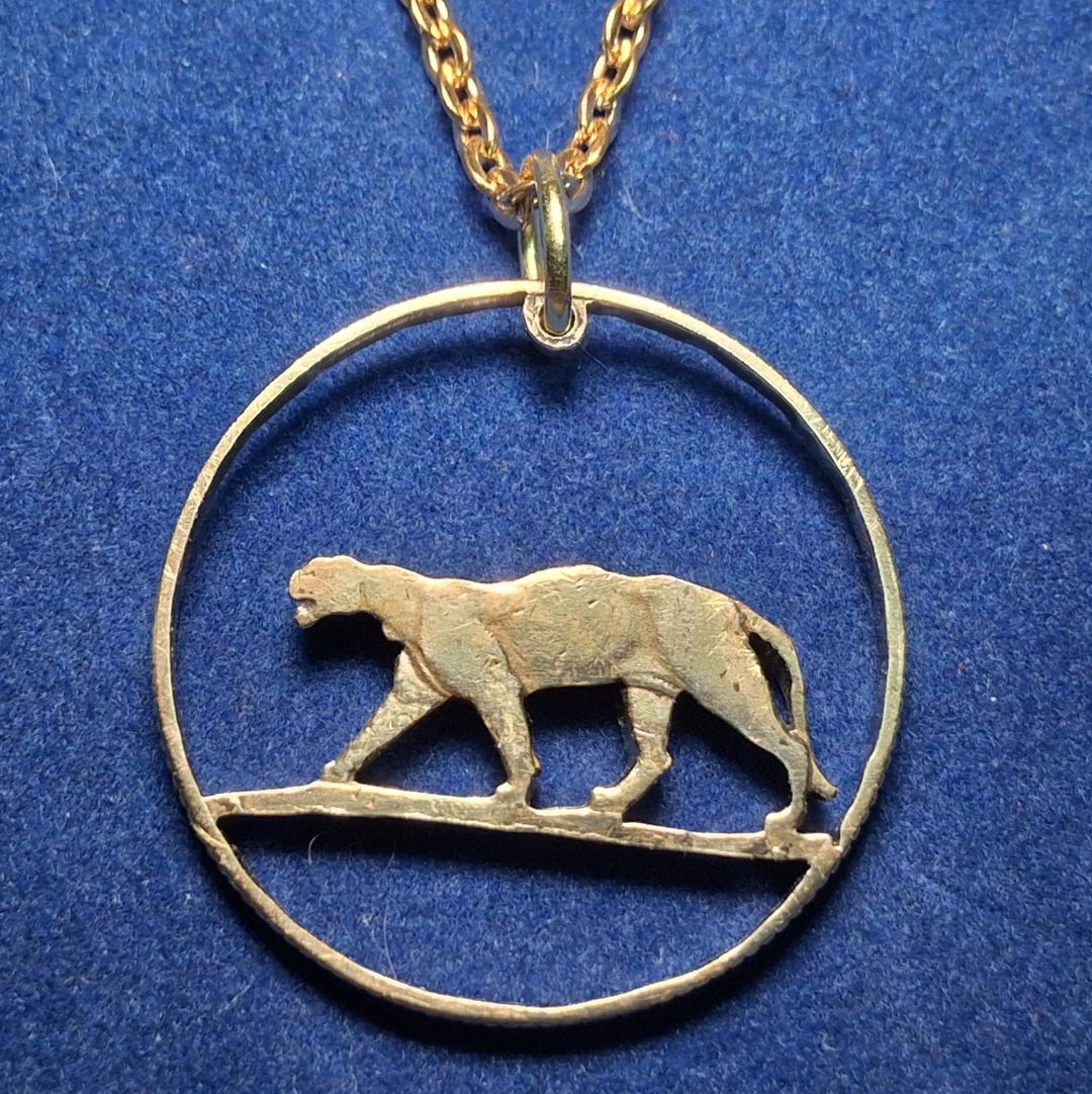 Cougar Pendant, Uruguay 10 Centesimos Coin, Cut Coin Jewelry, Artisan ...