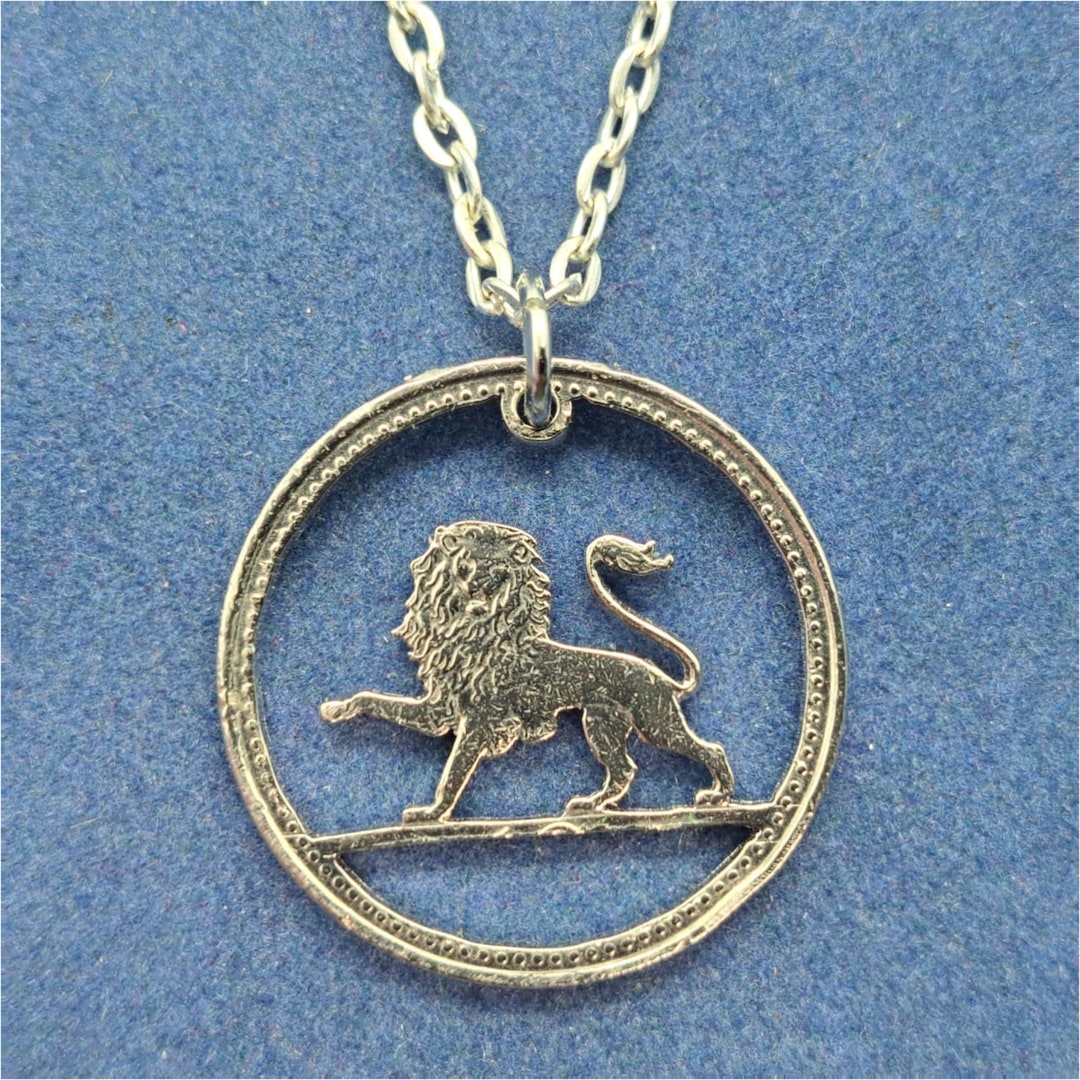 Lion Pendant, UK 10 Pence Coin, Cut Coin Jewelry, African Wildlife ...