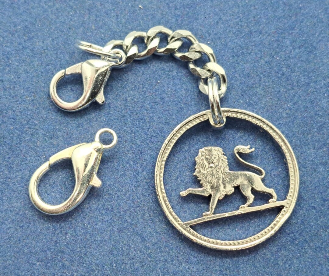 African Lion Zipper Pull, British 10 New Pence Coin, Cut Coin Jewelry ...