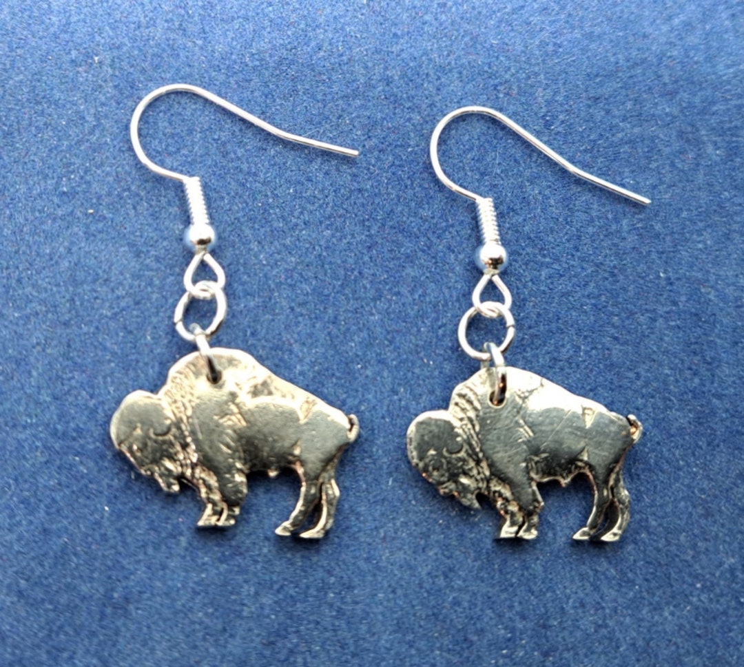 Buffalo Earrings, Bison Dangle Earrings, Cut Coin Jewelry, Buffalo ...