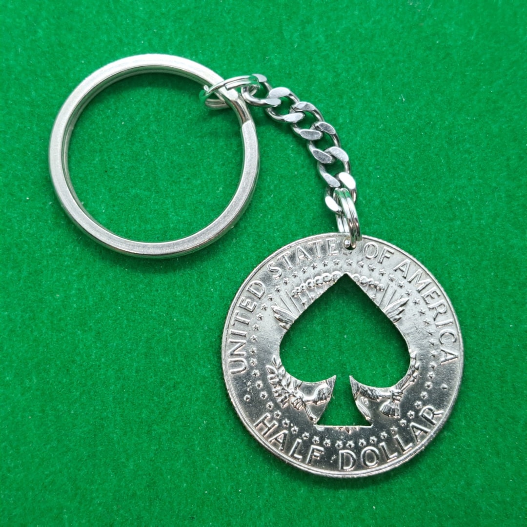 Ace of Spades Key Chain, Cut Coin Jewelry, US Kennedy Half Dollar ...