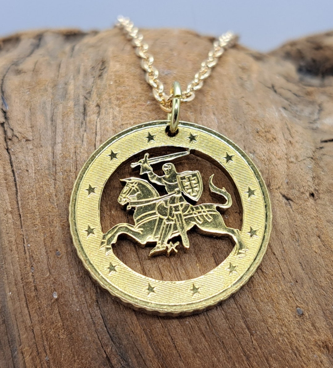 Knight Pendant, Lithuania 50 Cent Euro Coin, Cut Coin Jewelry, Handmade ...