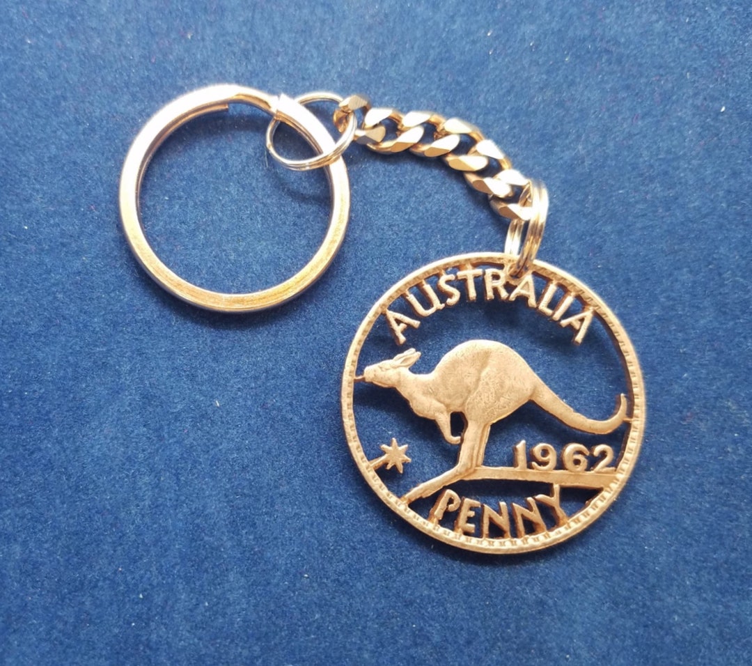 Kangaroo Key Chain, Australian Penny, Hand Cut Coin Jewelry, Key Chain ...