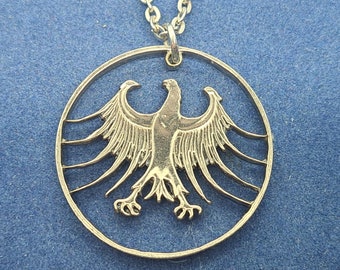 Sterling Silver German Eagle Pendant and Necklace, Hand Cut German ...