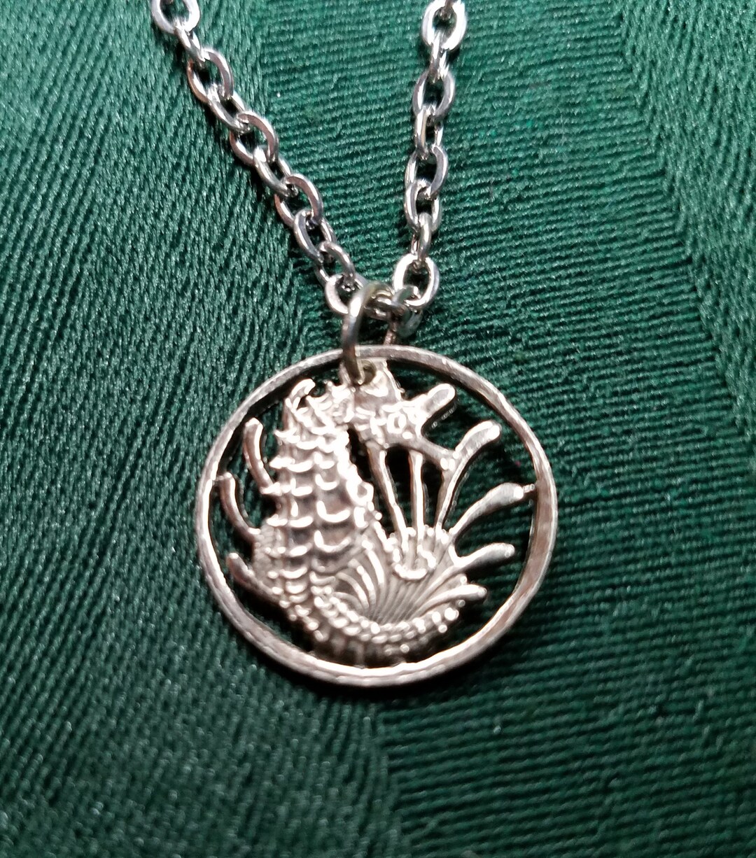 Seahorse Pendant, Cut Coin Jewelry, Handmade Jewelry, Coin Necklace ...