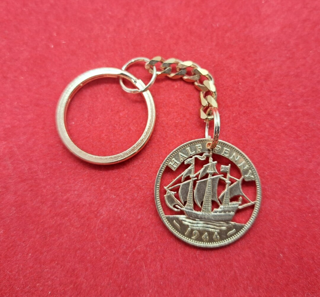 Sailing Ship Coin Key Chain: Handcrafted British Half Penny - Etsy