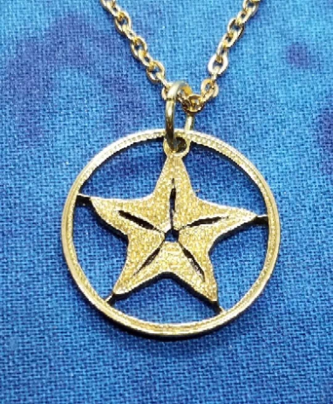 Starfish Pendant, Cut Coin Jewelry, Handmade Jewelry, Coin Pendant ...