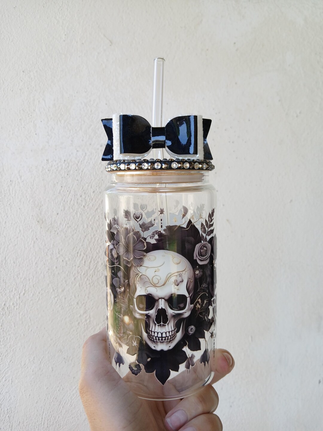 Skull Inspired 16oz Glass Cup - Etsy