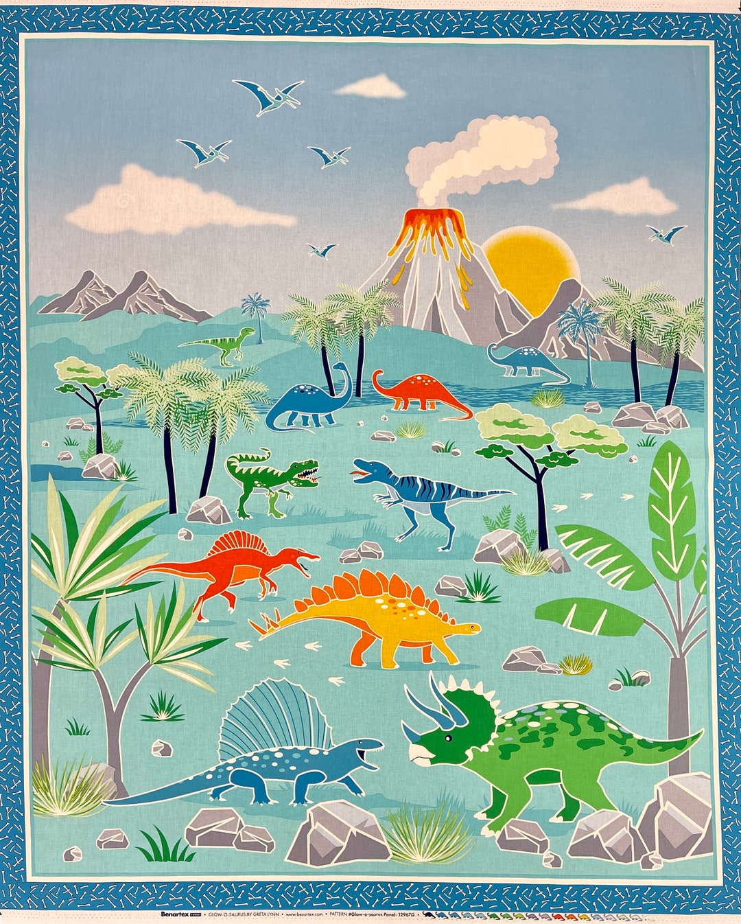 Glow-o-saurus Panel by Benartex - Etsy