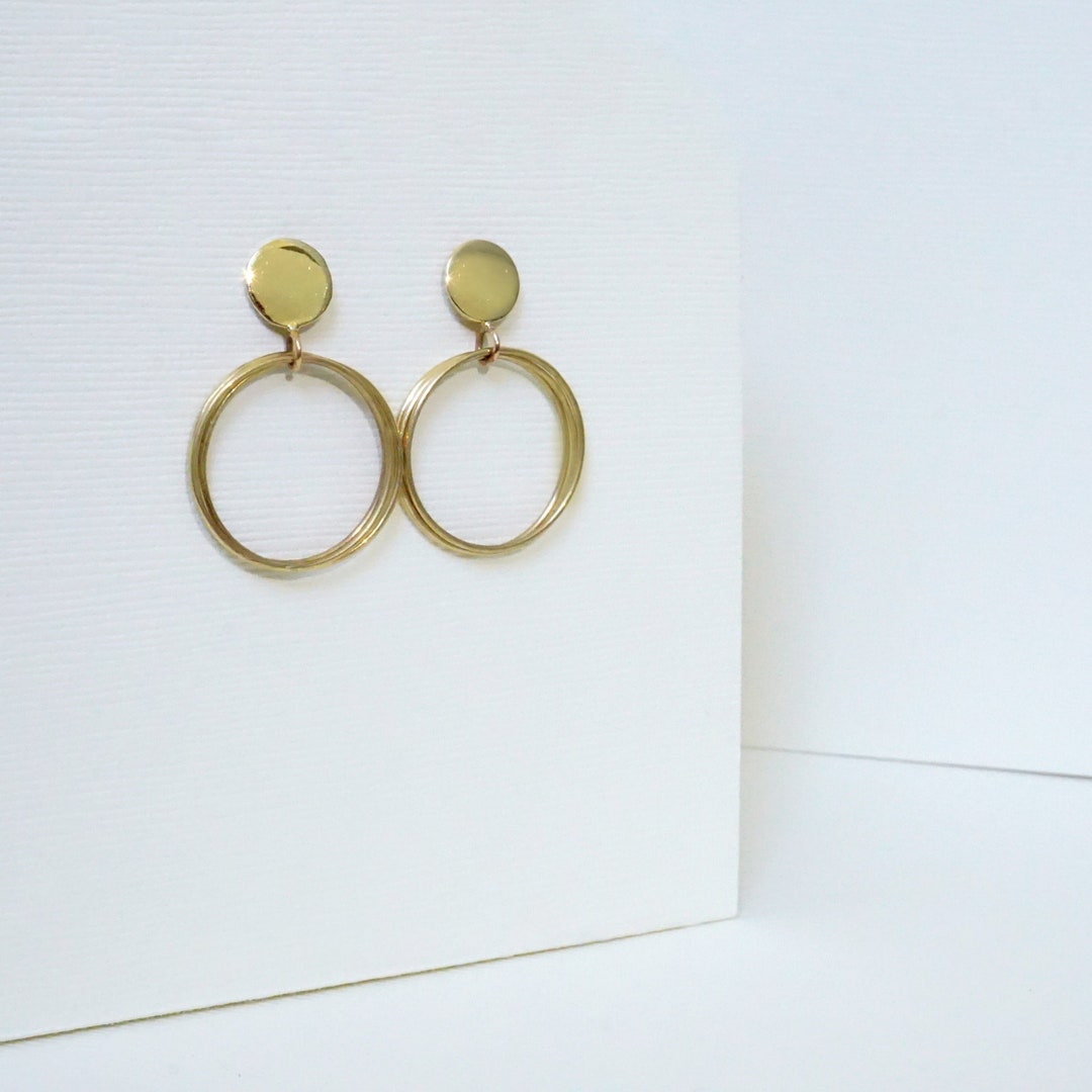 Solid 14k Gold Hoop + Post Earrings - Etsy