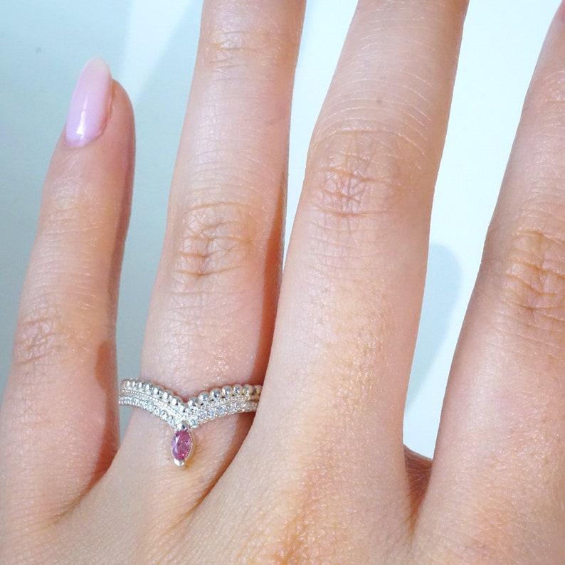 Pear Moonstone Ring + Nesting Band With Pink Tourmaline - Etsy