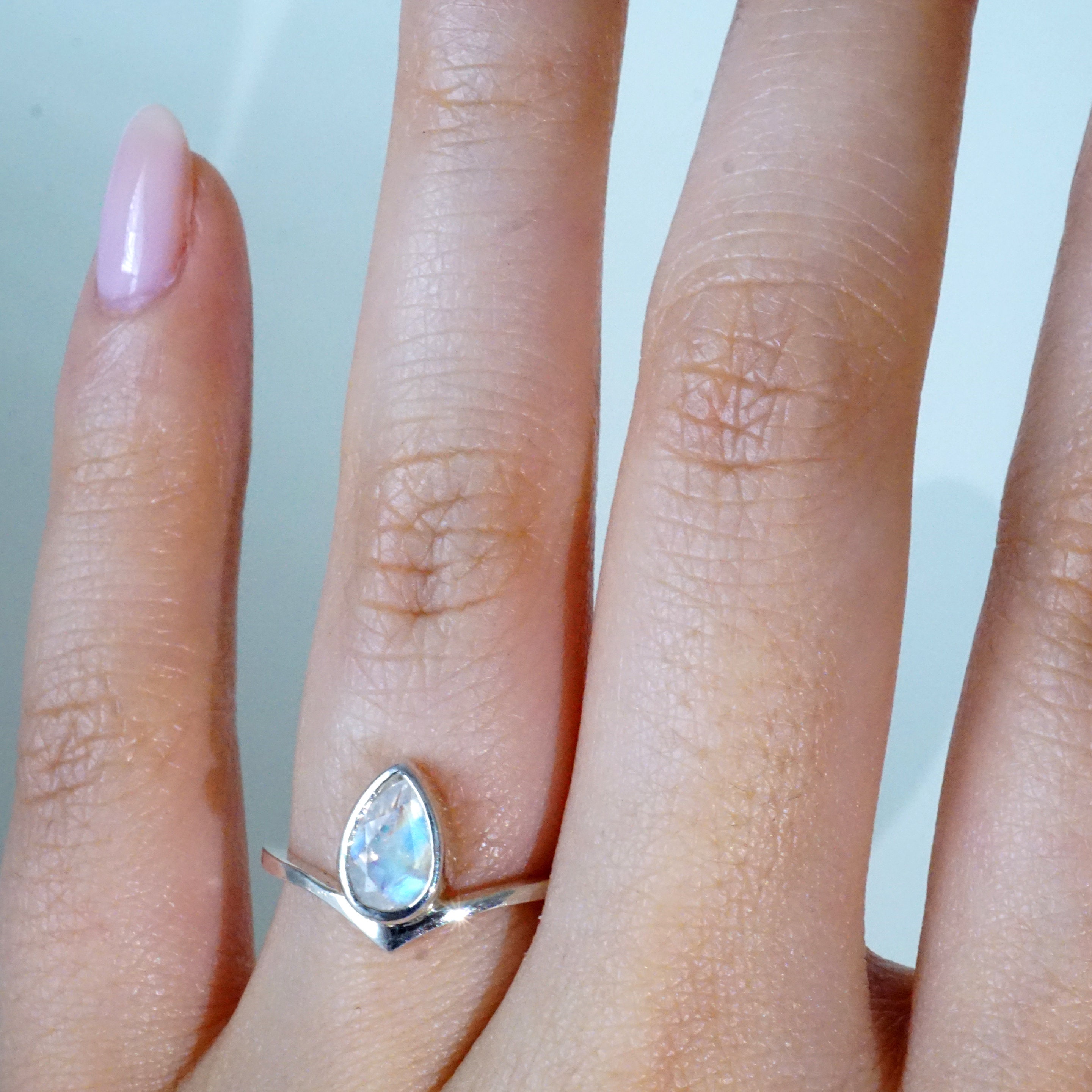 Pear Moonstone Ring Nesting Band With Pink Tourmaline | Etsy