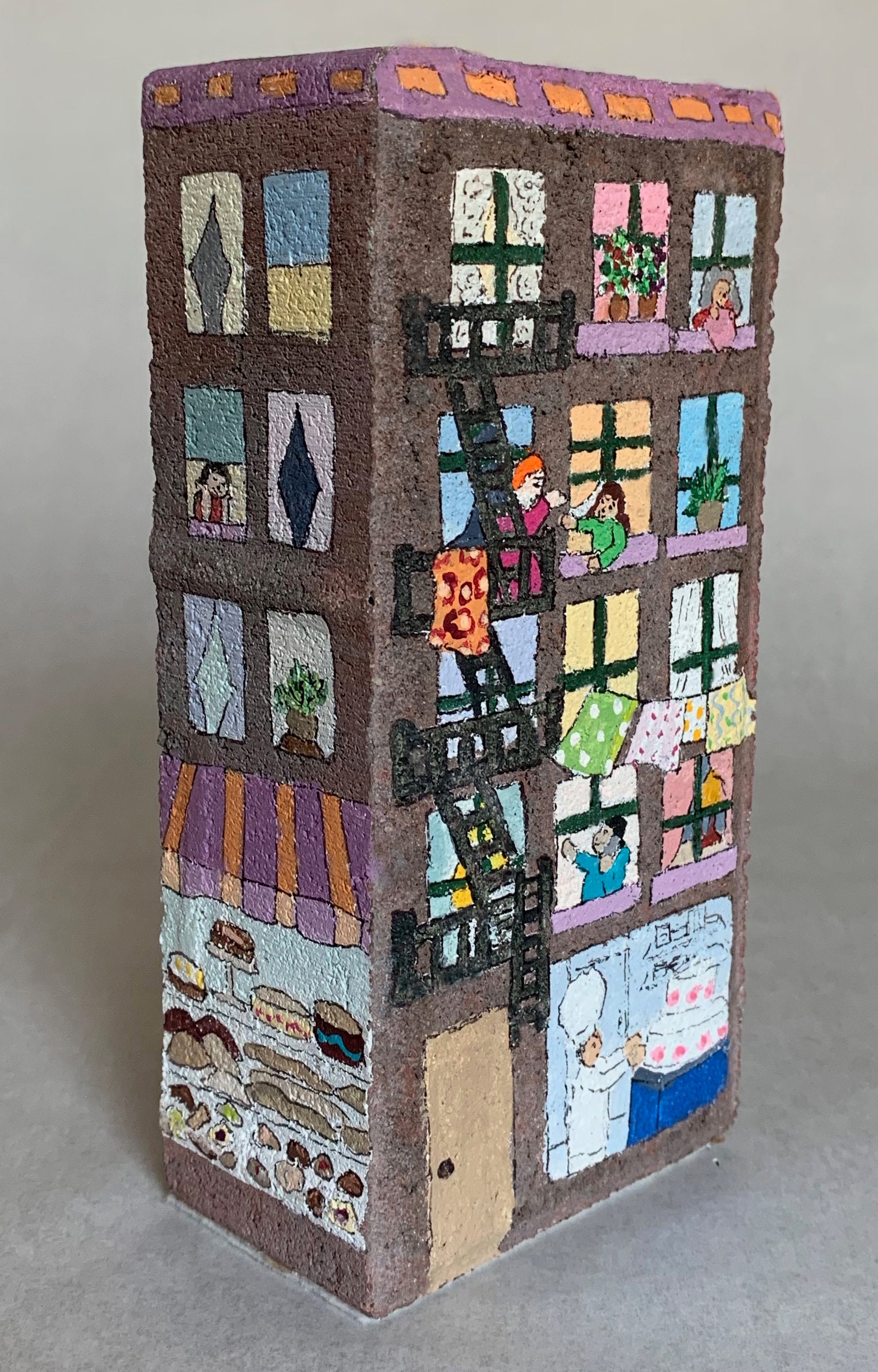 Store-fronts on the Block-hand-painted Brick Sculpture - Etsy